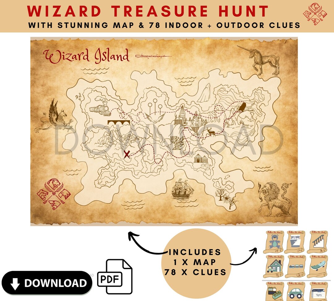 Wizard Treasure Hunt Map & Clues, Digital Download, Magical Kids Game ...