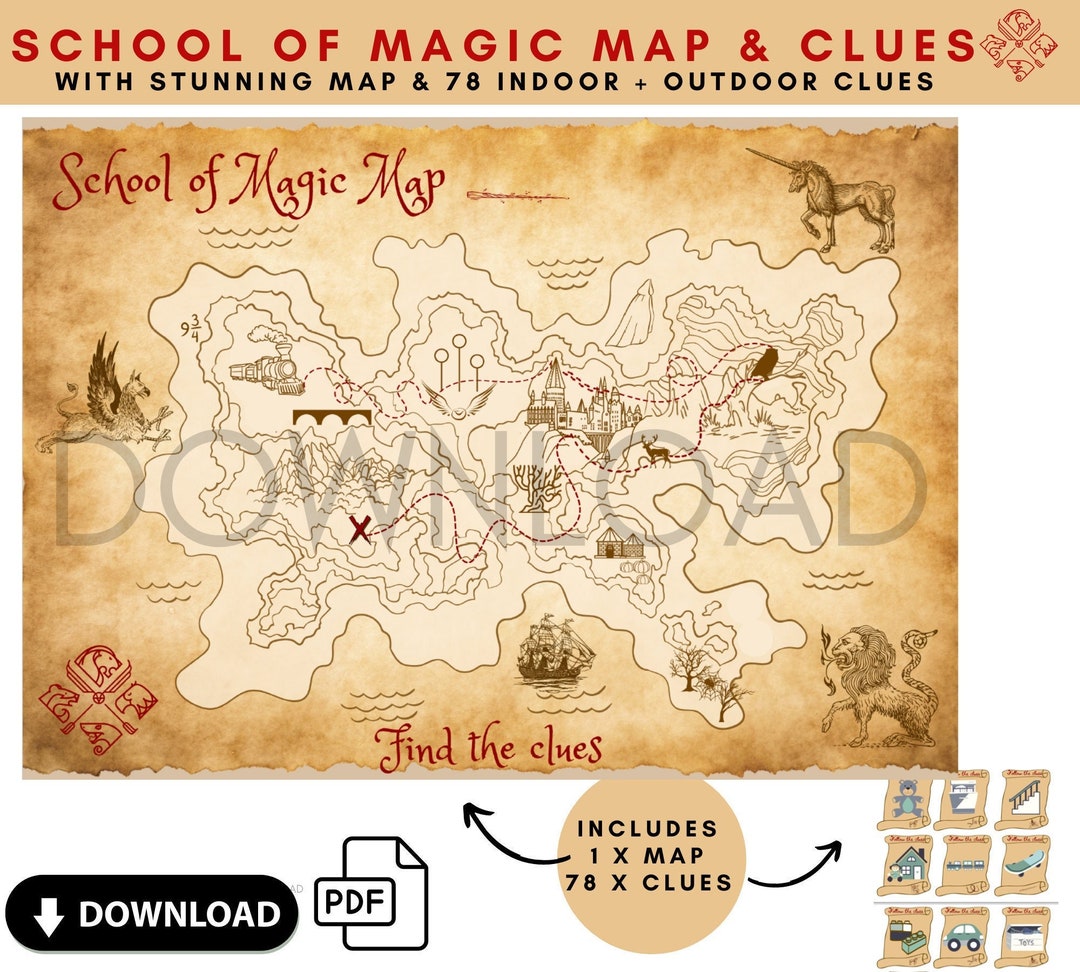 School of Magic Treasure Hunt Map and Clues, Digital Download, Magical ...
