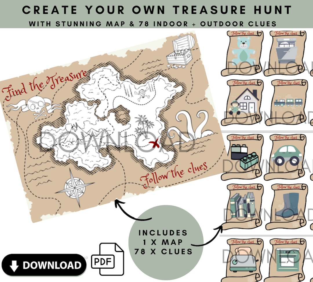 Pirate Treasure Hunt Map & Clues, Digital Download, Kids Game, Kids ...