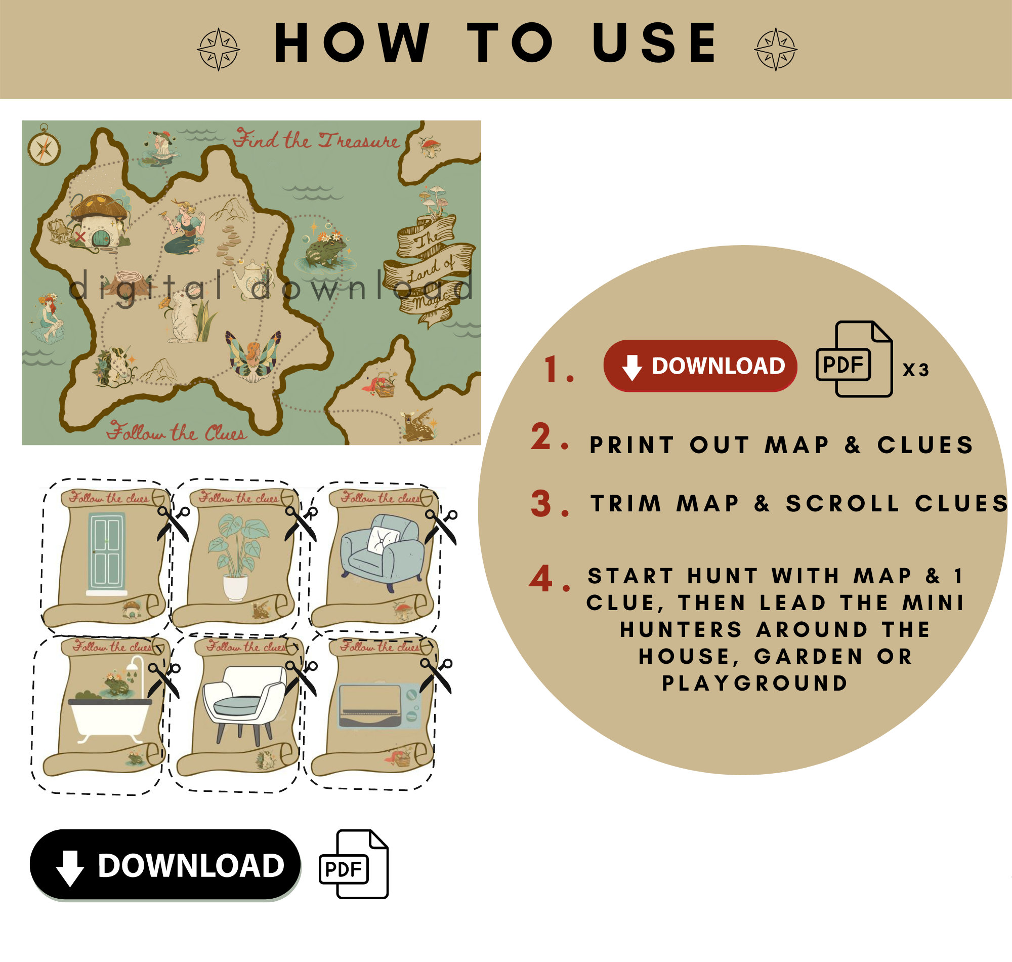 Fairy Treasure Hunt Map & Clues, Digital Download, Treasure Map for ...