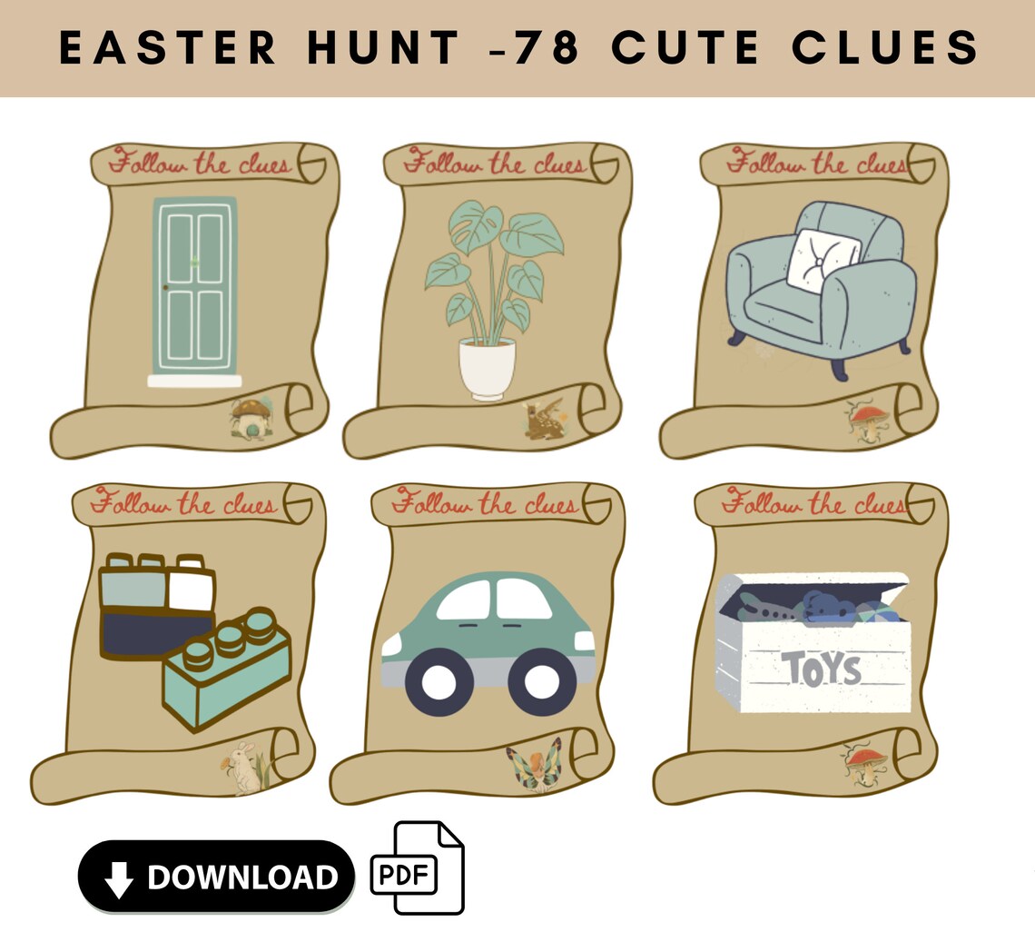 Easter Egg Hunt Map & Clues for Kids, Easter Treasure Hunt, Treasure ...
