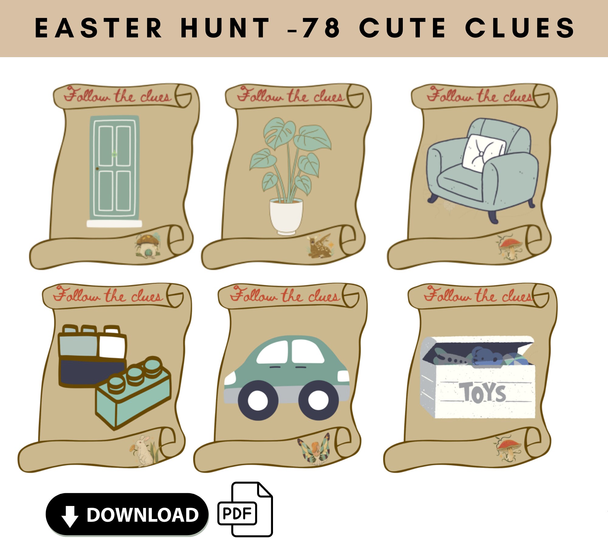 Easter Egg Hunt Map & Clues for Kids, Easter Treasure Hunt, Treasure ...