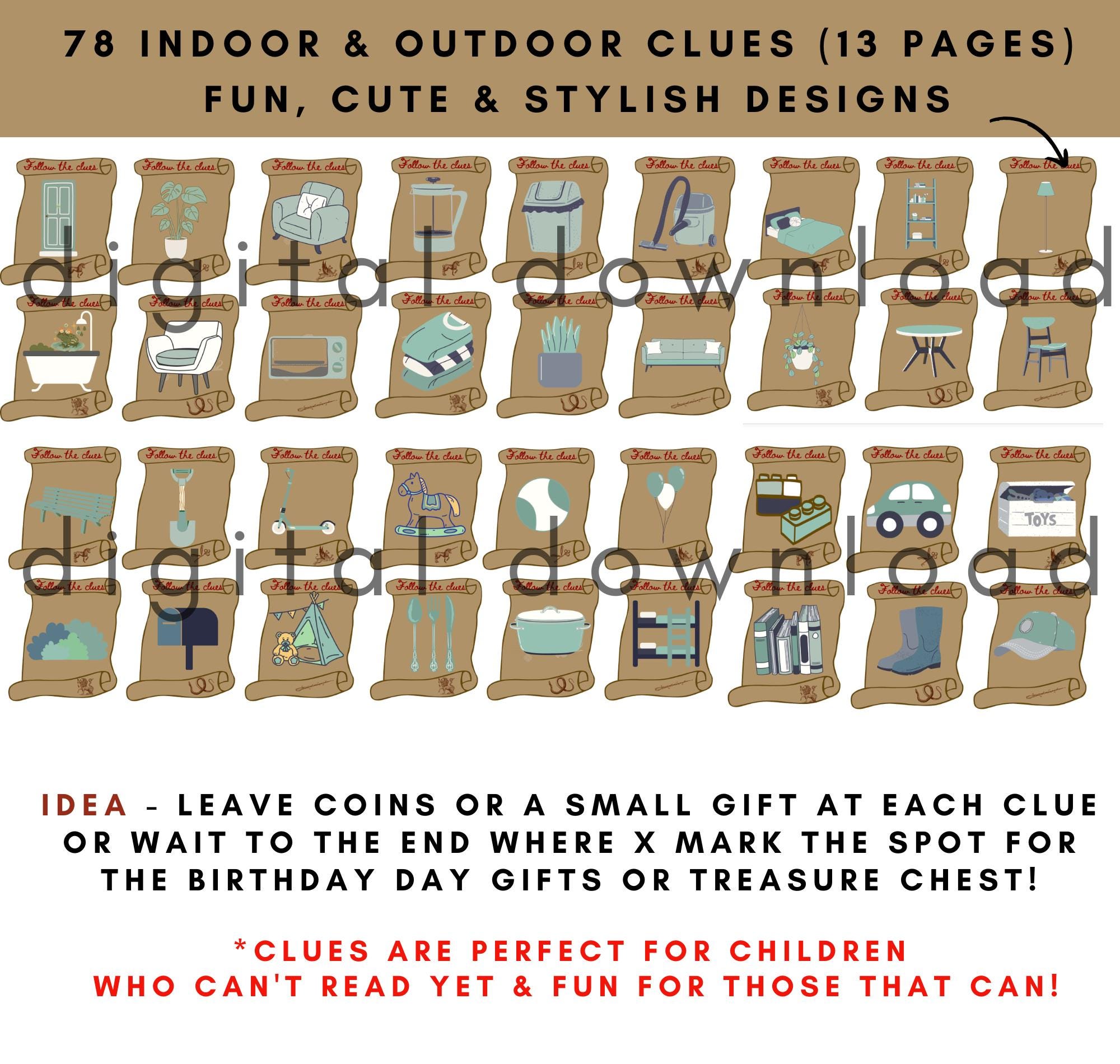 Fantasy World Kids Treasure Map & Clues, Digital Download, Treasure Map ...