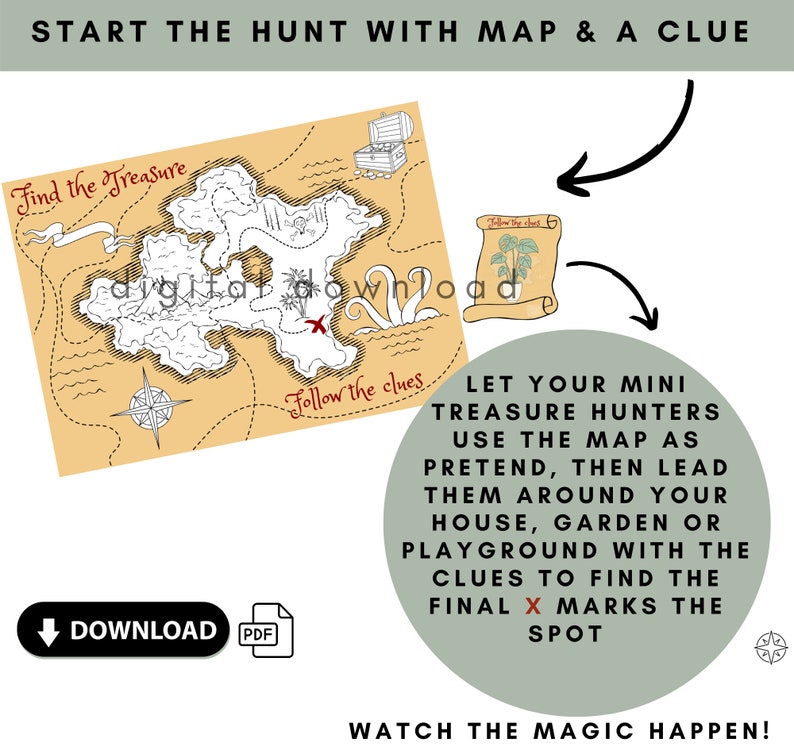 Pirate Treasure Hunt Map & Clues, School Holiday Kids Game, Kids Party ...