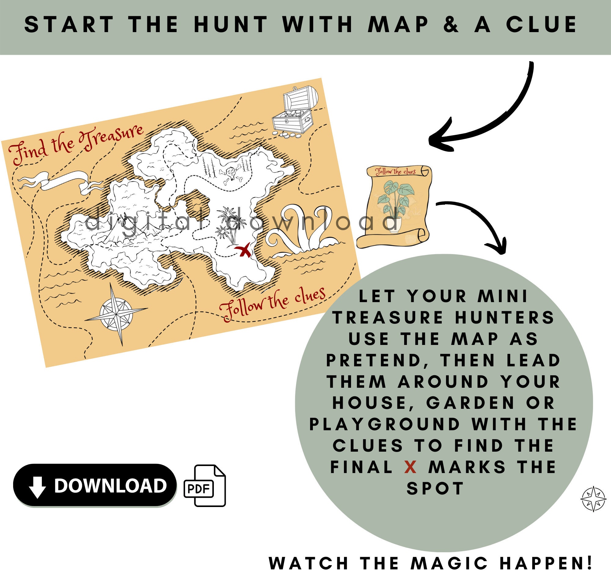 Easter Treasure Hunt Map & Clues for Kids, Easter Egg Hunt, Pirate Map ...