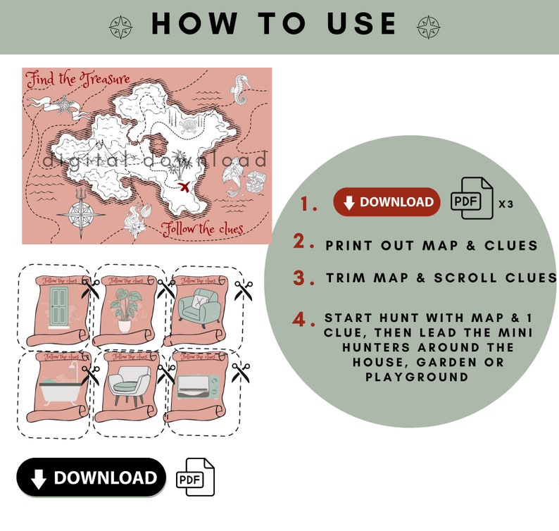 Treasure Hunt Map & Clues Digital Download Kids Game Kids - Etsy