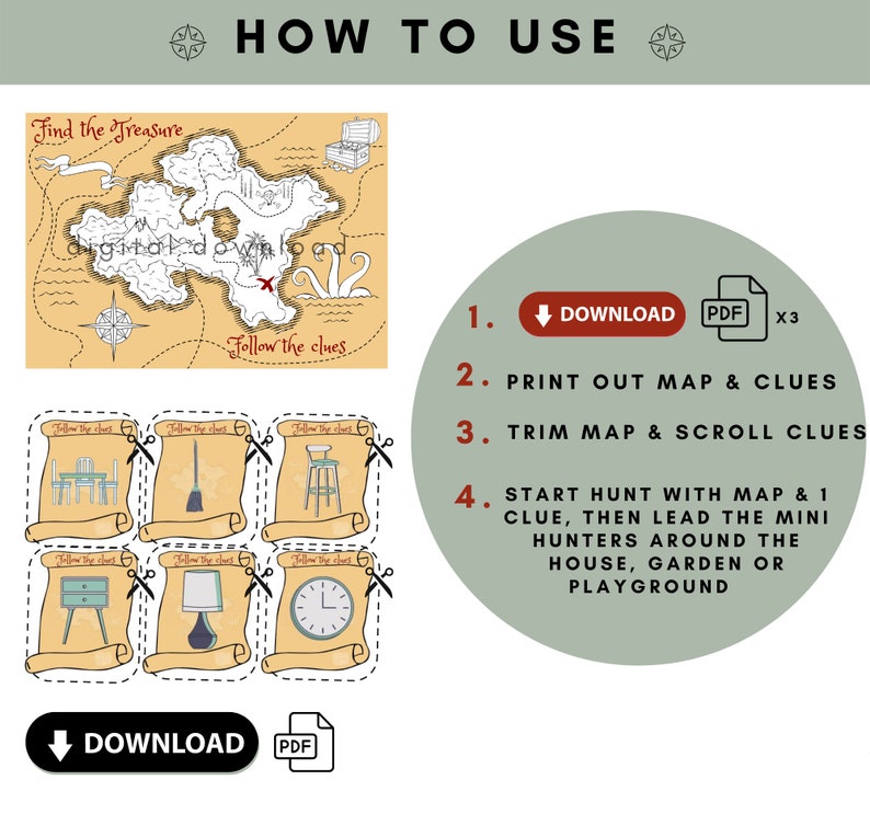 Pirate Treasure Hunt Map & Clues, School Holiday Kids Game, Kids Party ...