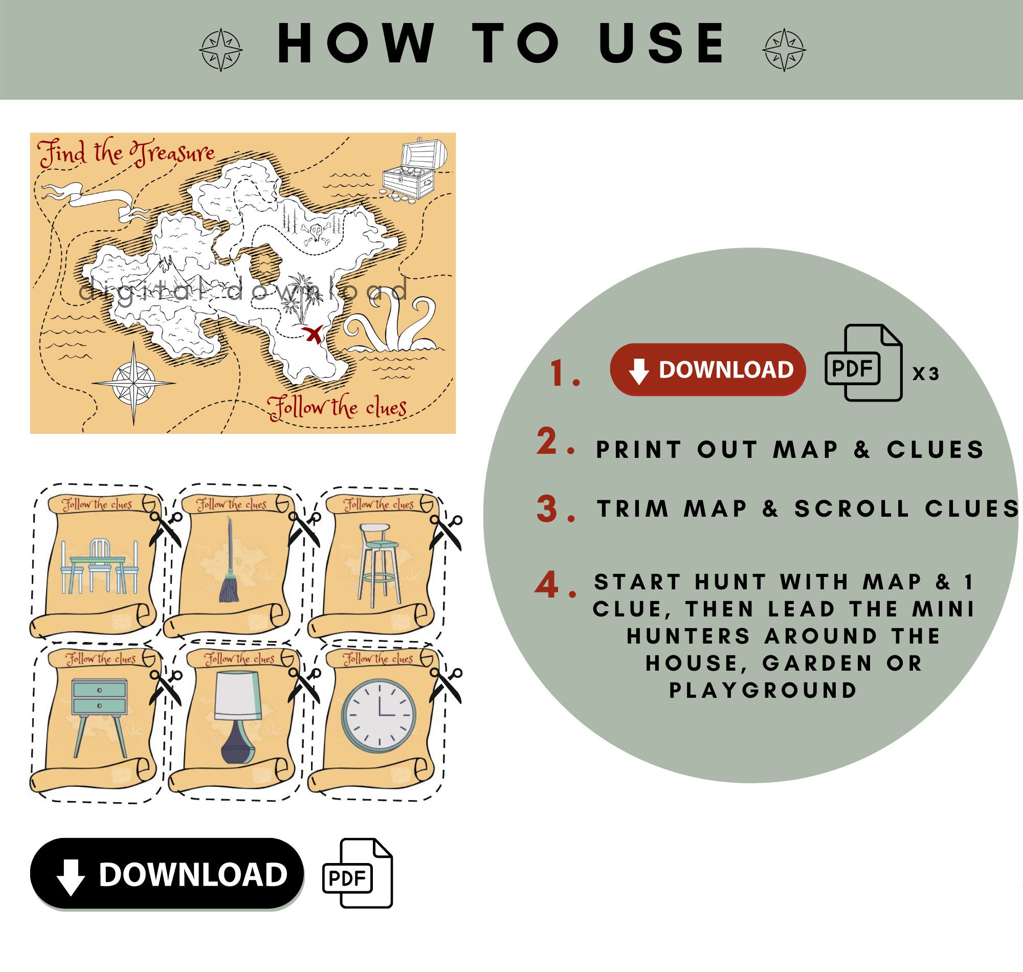 Easter Treasure Hunt Map & Clues for Kids, Easter Egg Hunt, Pirate Map ...