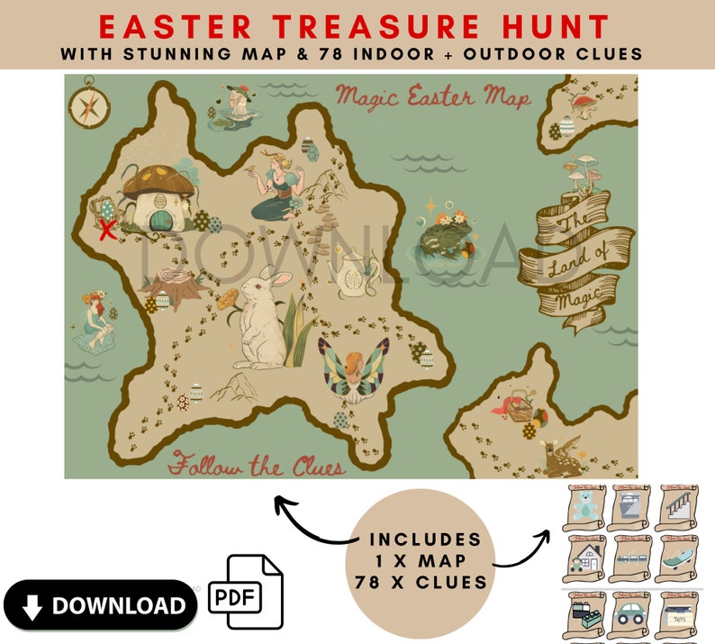 Easter Egg Hunt Map & Clues for Kids, Easter Treasure Hunt, Treasure ...
