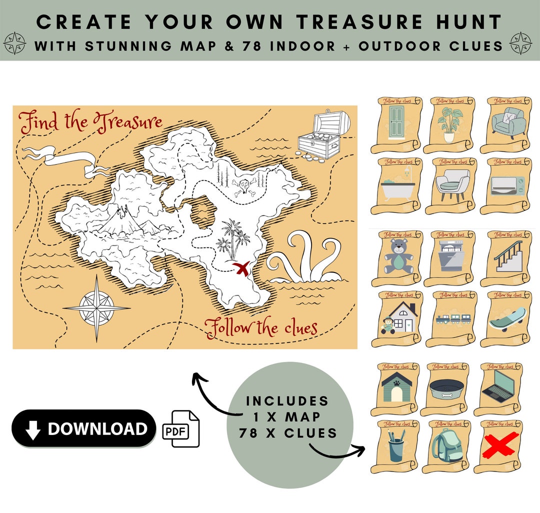 Pirate Treasure Hunt Map & Clues, School Holiday Kids Game, Kids Party ...
