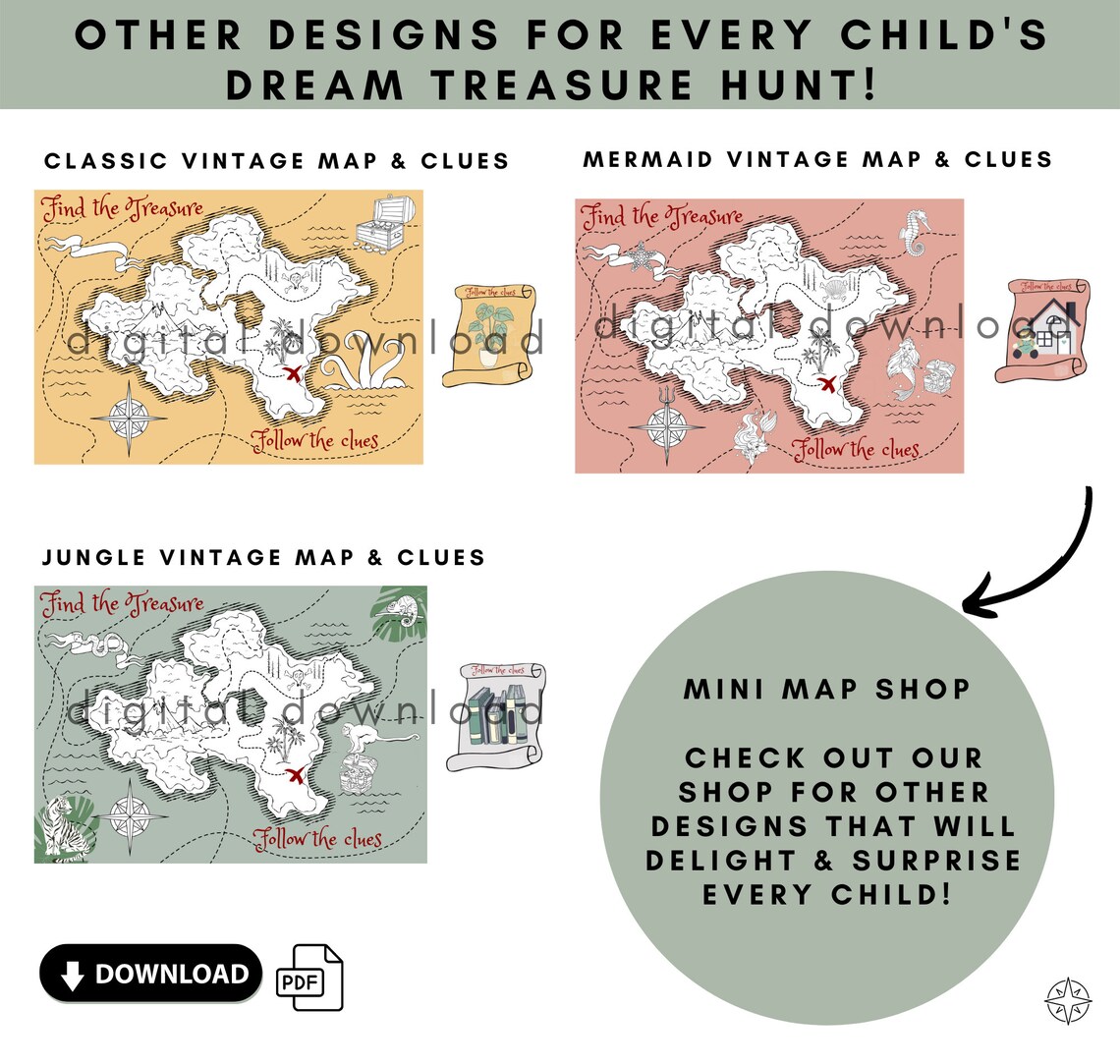 Jungle Treasure Hunt Map & Clues, Digital Download, Kids Game, Kids ...