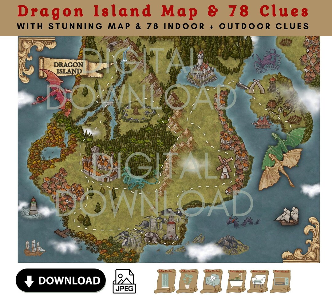 Dragon Island Treasure Map & Clues, Digital Download, Treasure Map for ...
