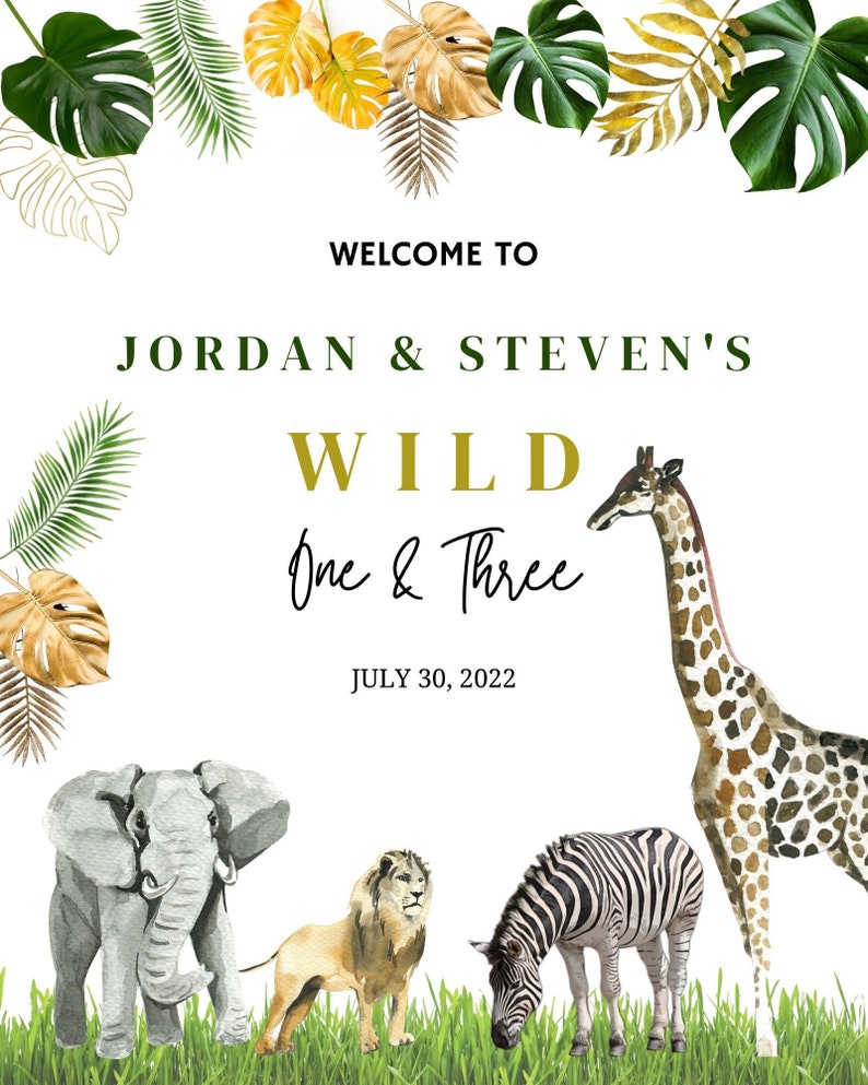 Safari Theme Welcome Sign | Jungle Animals | Wild One | Young Wild ...