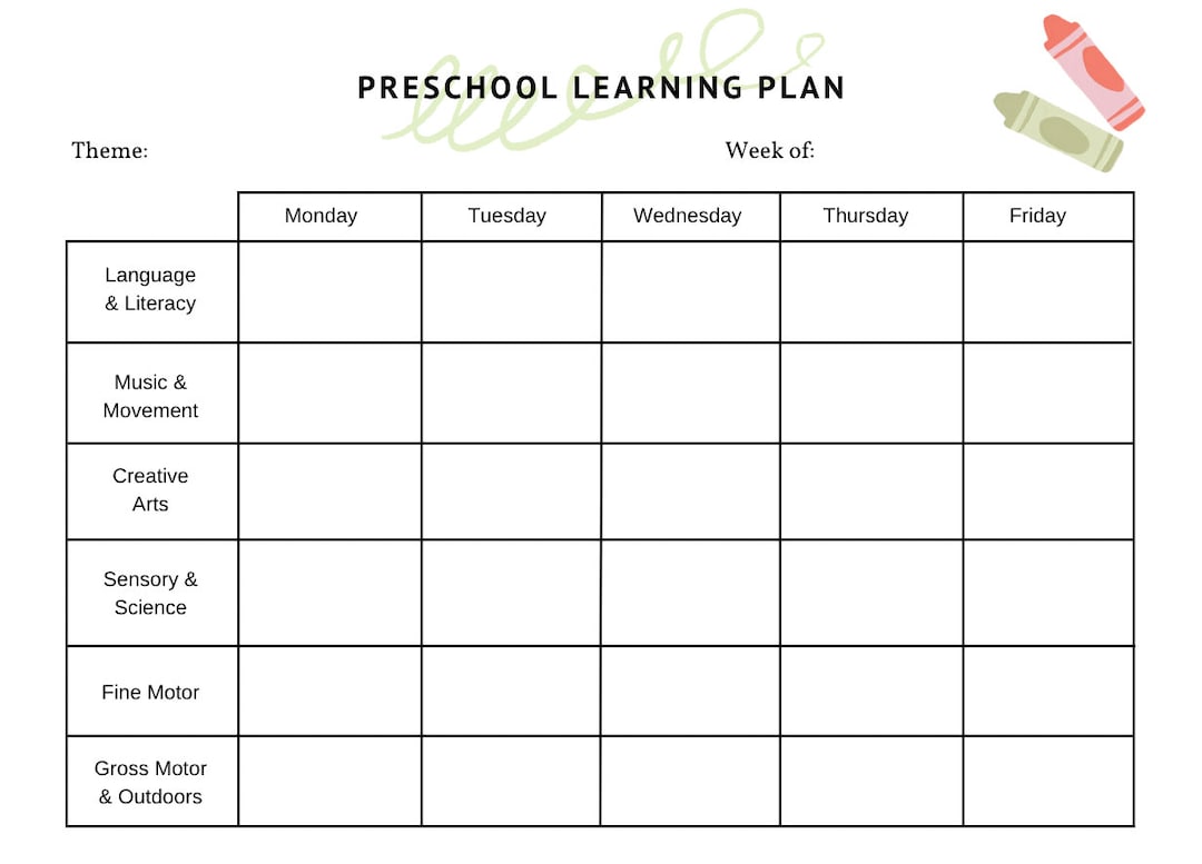 Preschool Learning Plan | Toddler Activity Plan | Daycare Lesson ...