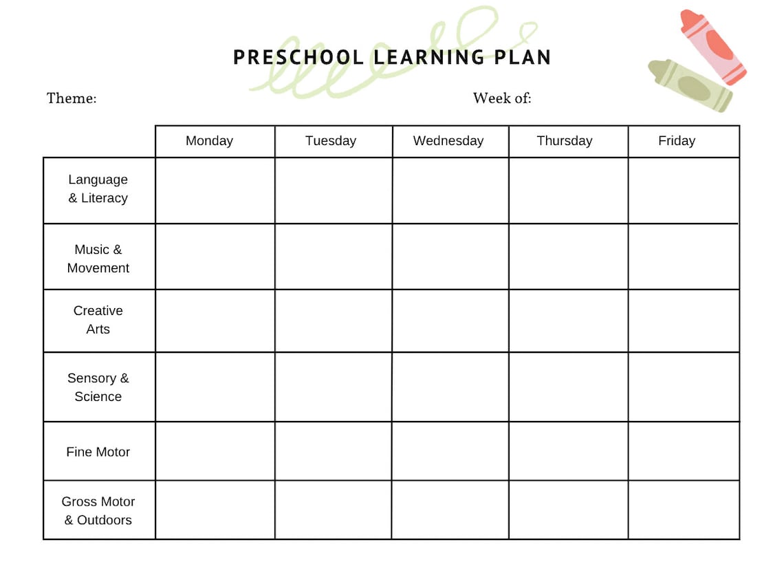 Preschool Learning Plan | Toddler Activity Plan | Daycare Lesson ...
