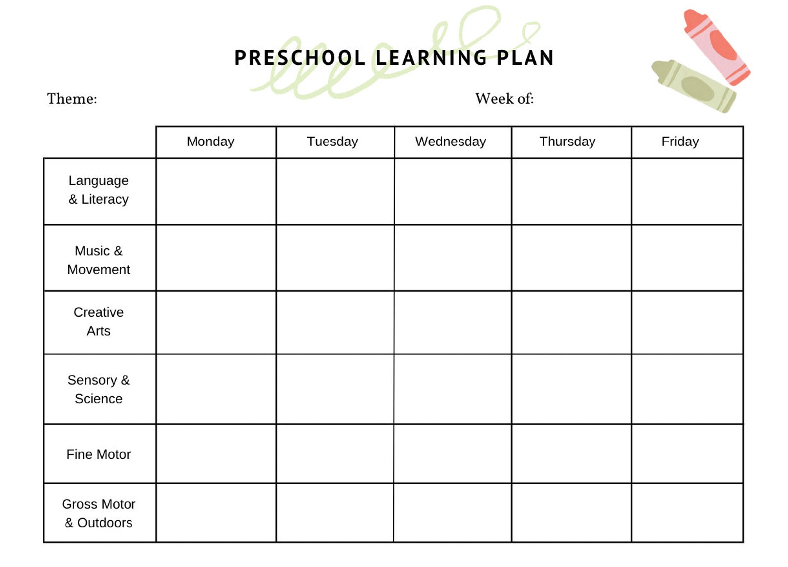 Preschool Learning Plan | Toddler Activity Plan | Daycare Lesson ...