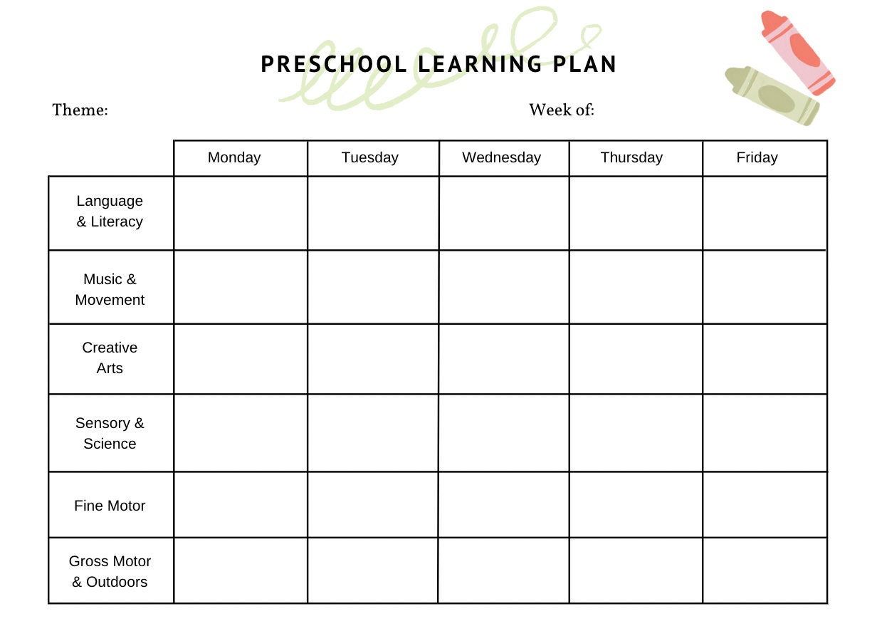 Preschool Learning Plan Toddler Activity Plan Daycare - Etsy