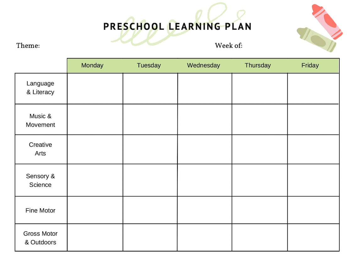 Preschool Learning Plan | Toddler Activity Plan | Daycare Lesson ...