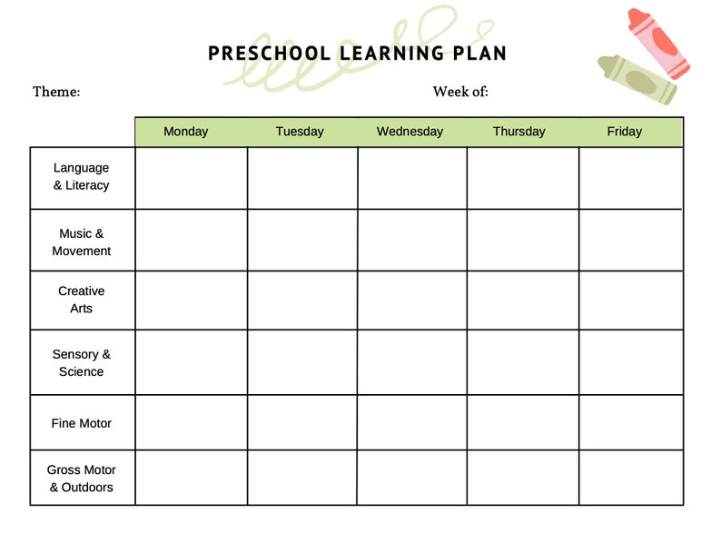 Preschool Learning Plan | Toddler Activity Plan | Daycare Lesson ...