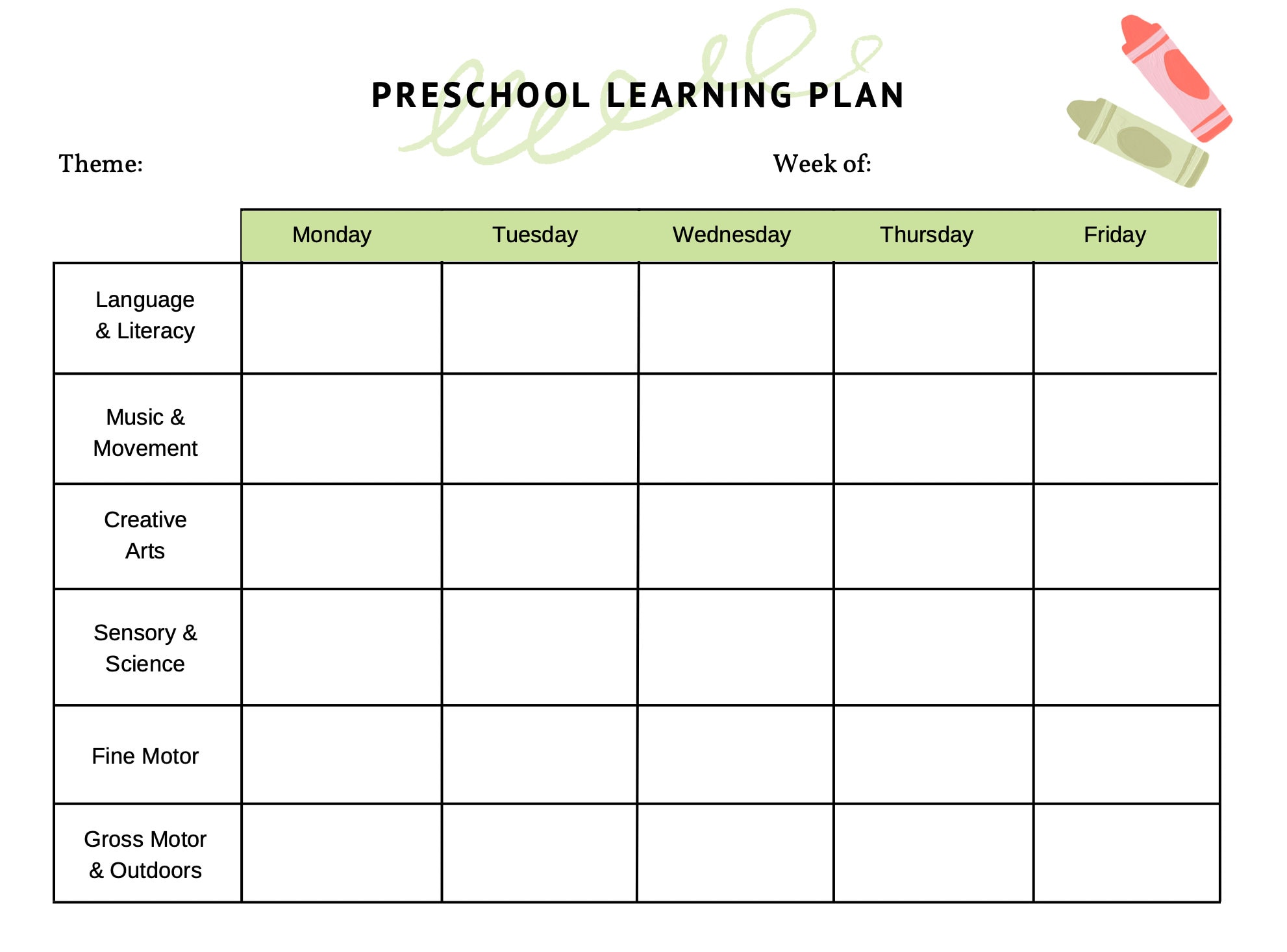 Preschool Learning Plan | Toddler Activity Plan | Daycare Lesson ...