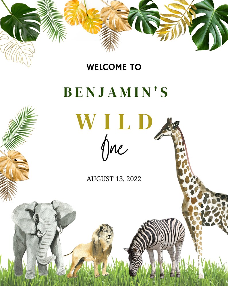 Safari Theme Welcome Sign | Jungle Animals | Wild One | Young Wild ...