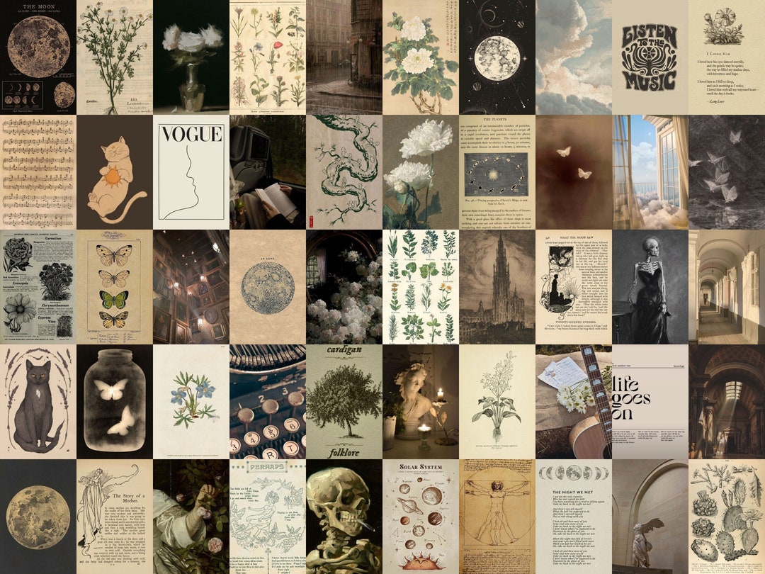 Grunge Wall Collage Prints, 100 Pieces, Cottagecore Wall Decor, Dark ...