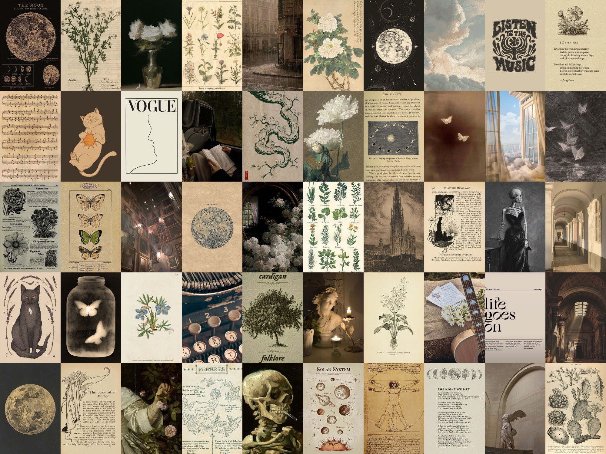 Grunge Wall Collage Prints, 100 Pieces, Cottagecore Wall Decor, Dark ...