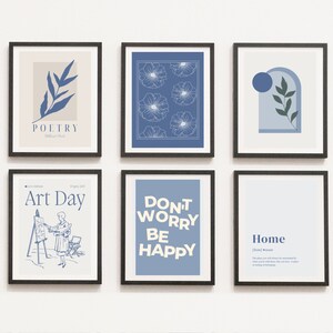 Blue Wall Art, Set of 6 Prints, Blue Wall Prints, Trendy Blue Posters ...