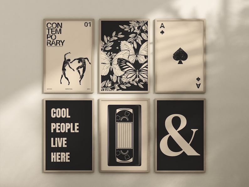 Black and Tan Wall Art Set of 6, Trendy Wall Prints, Digital Downloads ...