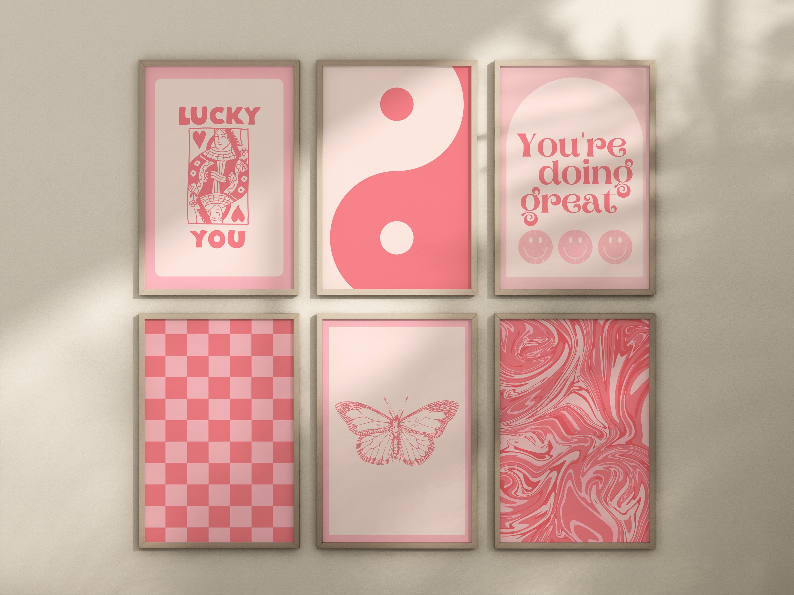 Pink Wall Art, Set of 6 Prints, Light Pink Wall Prints, Trendy Pink ...