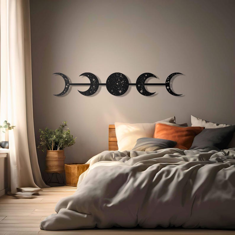 Moon Phases Metal Wall Art – Celestial Lunar Cycle Design, Boho Wall ...
