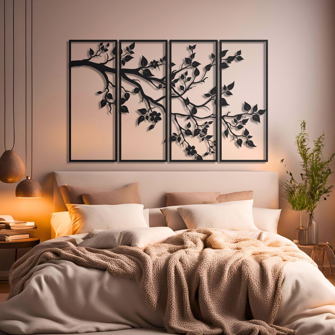 4 Panel Tree Branch Metal Wall Art – Extra Large Nature Inspired Wall ...