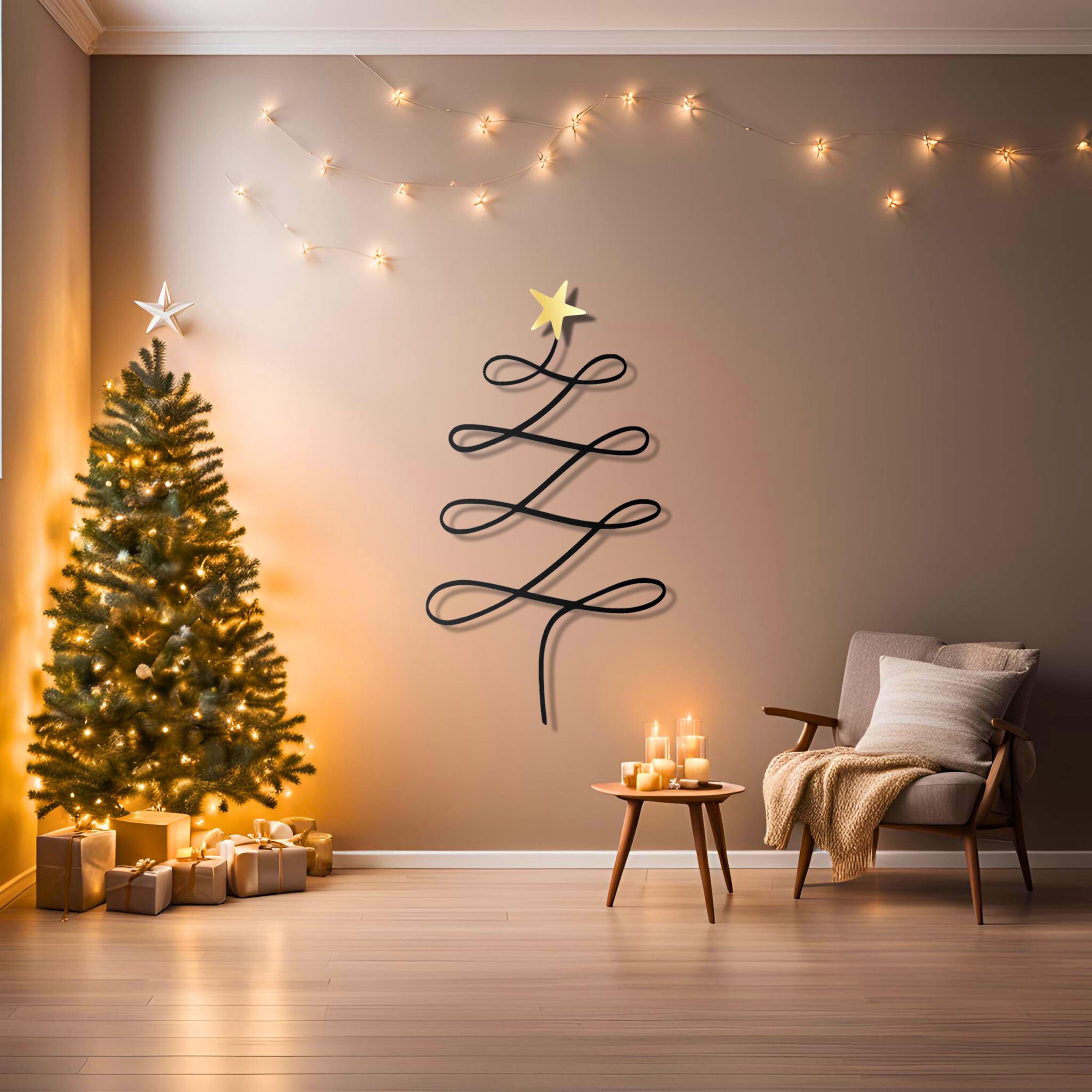 Metal Christmas Tree Wall Art – Gold Star Design, Modern Holiday ...