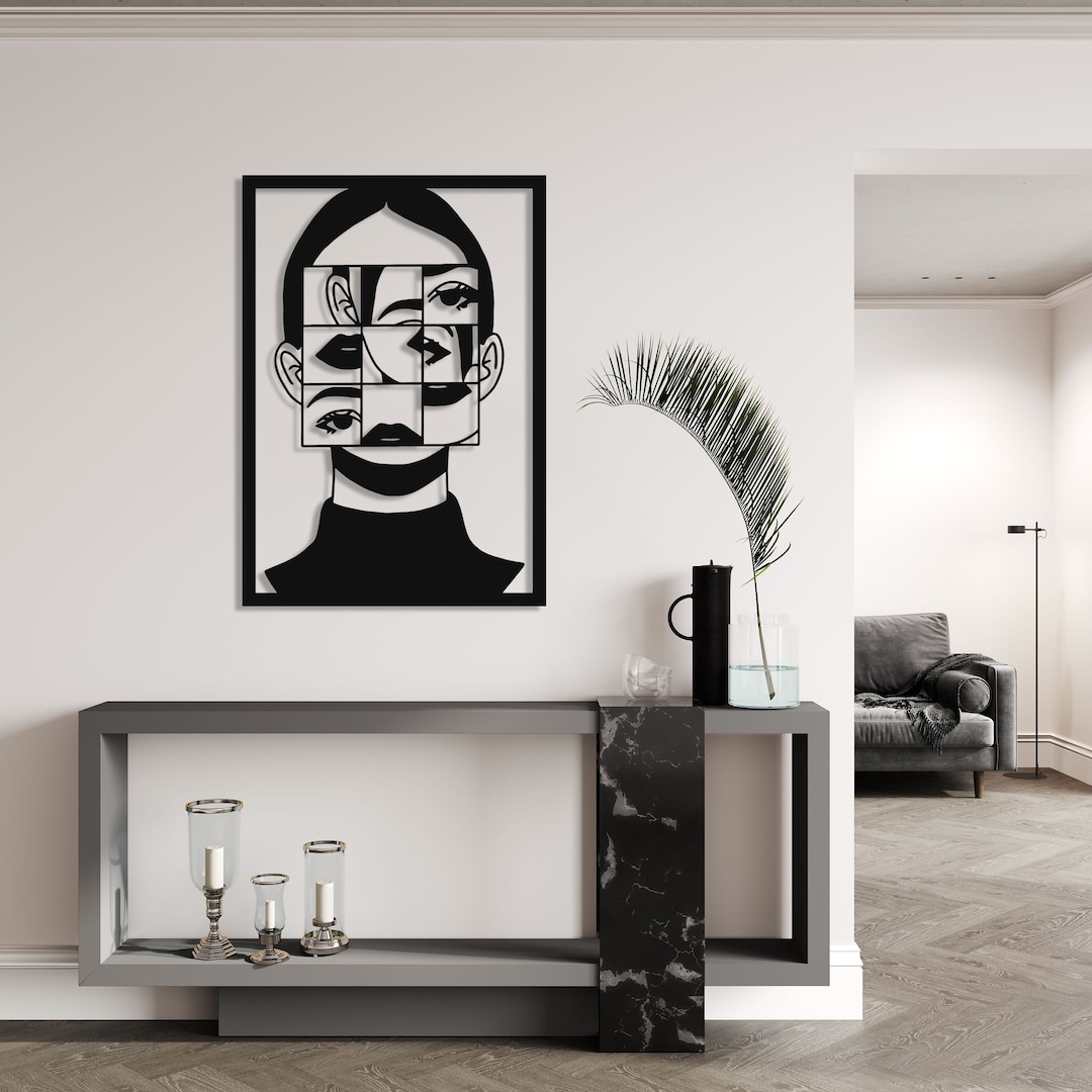 Modern Woman Face Metal Wall Art, Female Face Silhouette, Abstract ...