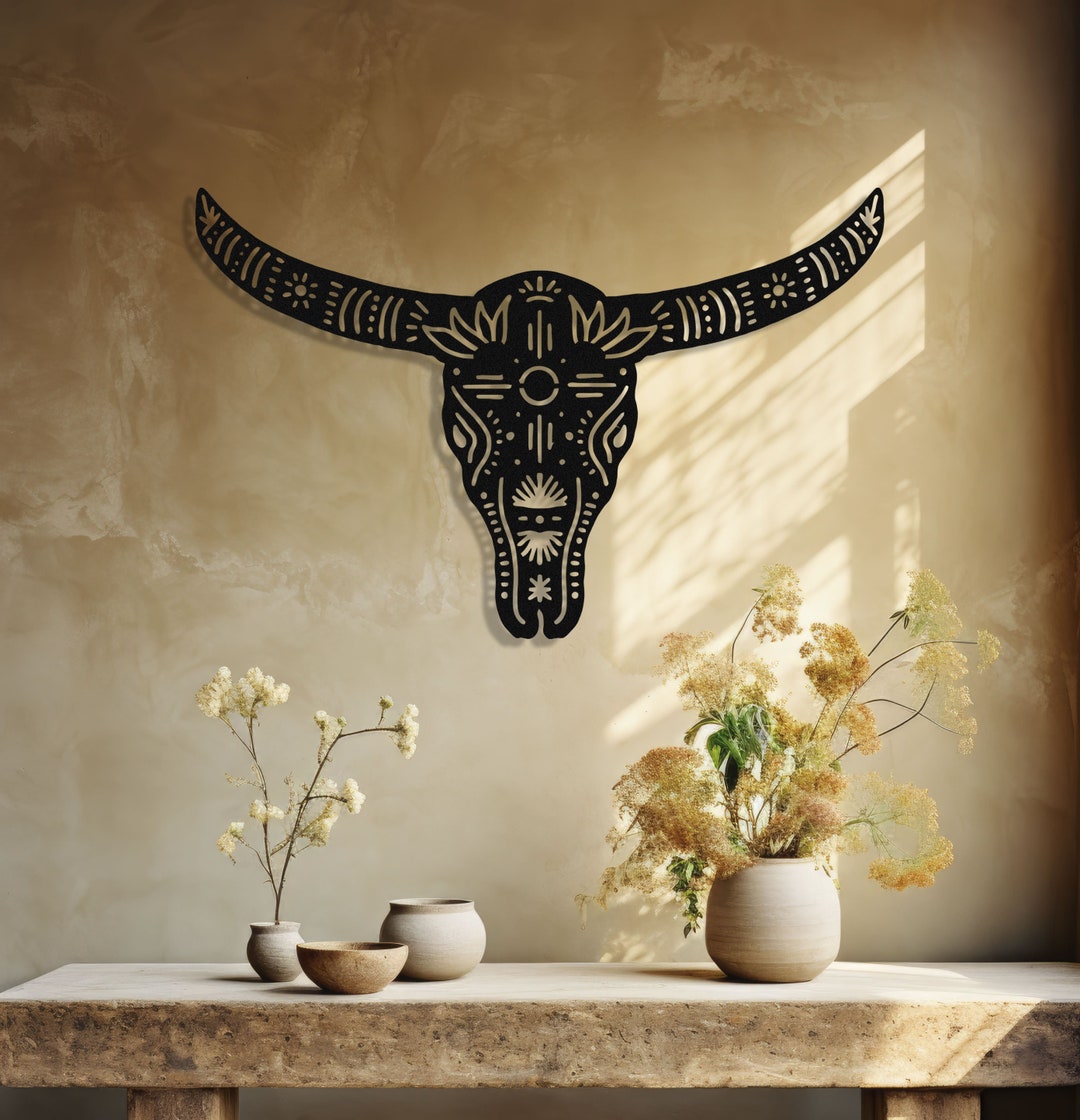Rustic Bull Skull Metal Wall Art, Gift for Him Valentines Day, Texas ...