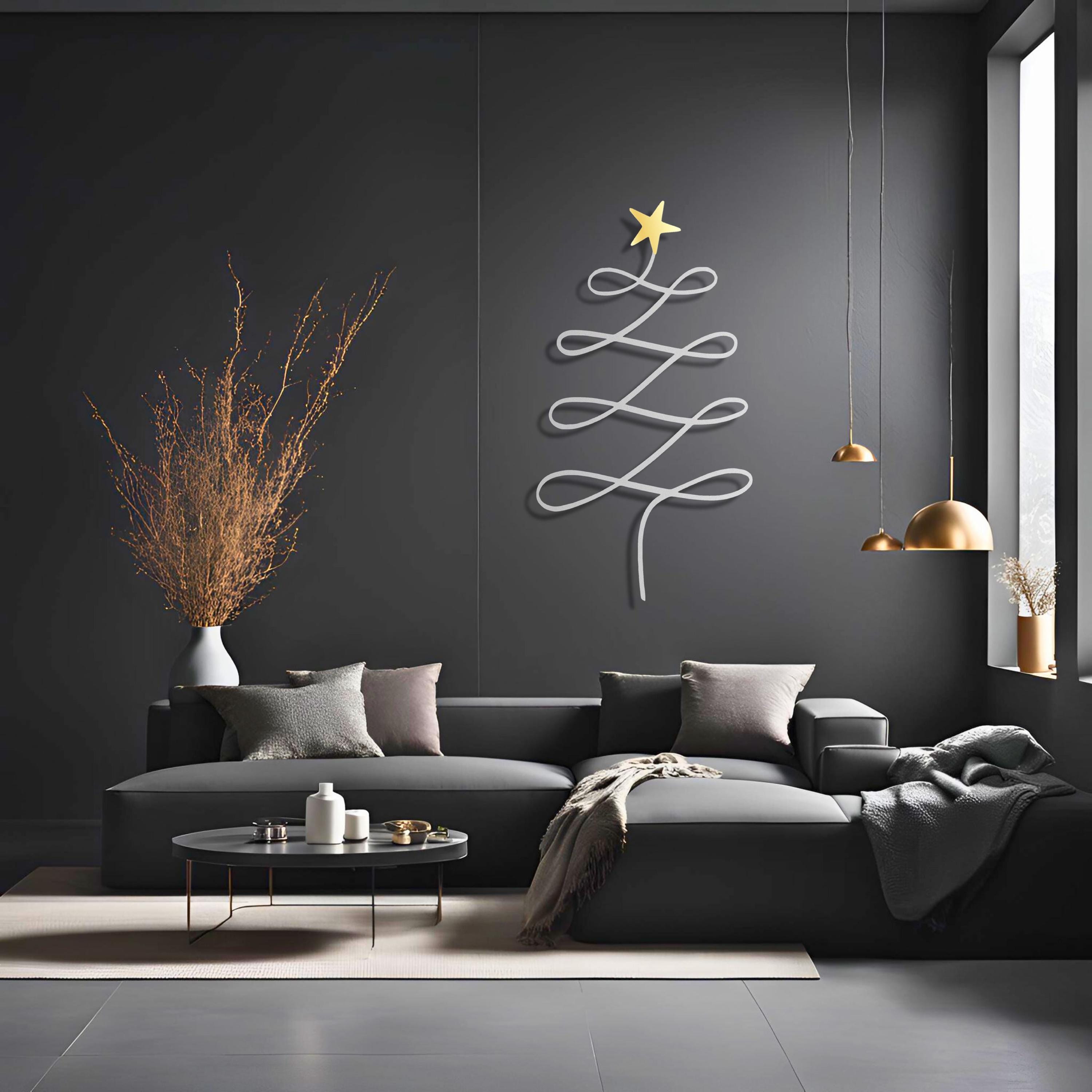 Metal Christmas Tree Wall Art – Gold Star Design, Modern Holiday ...