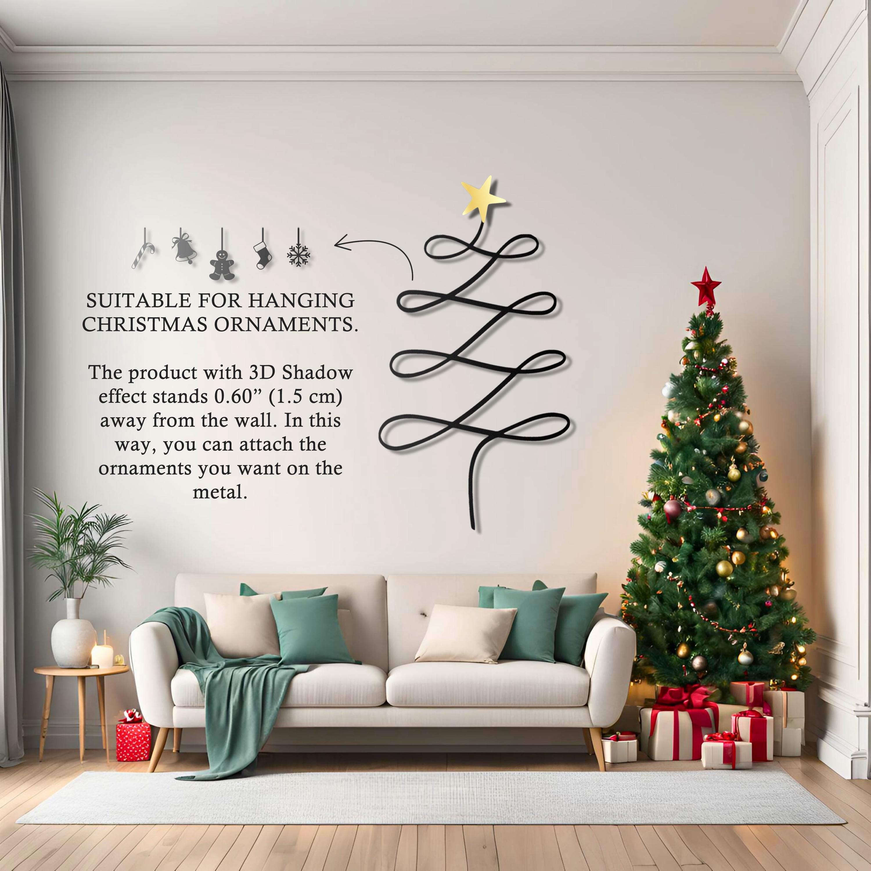 Metal Christmas Tree Wall Art – Gold Star Design, Modern Holiday ...
