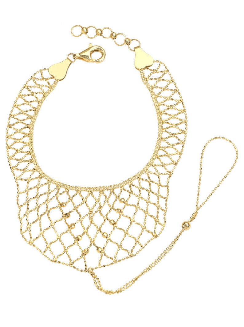 18K Gold Bracelet, Gold Ring Bracelet, Gold Braided Bracelet, Lace ...