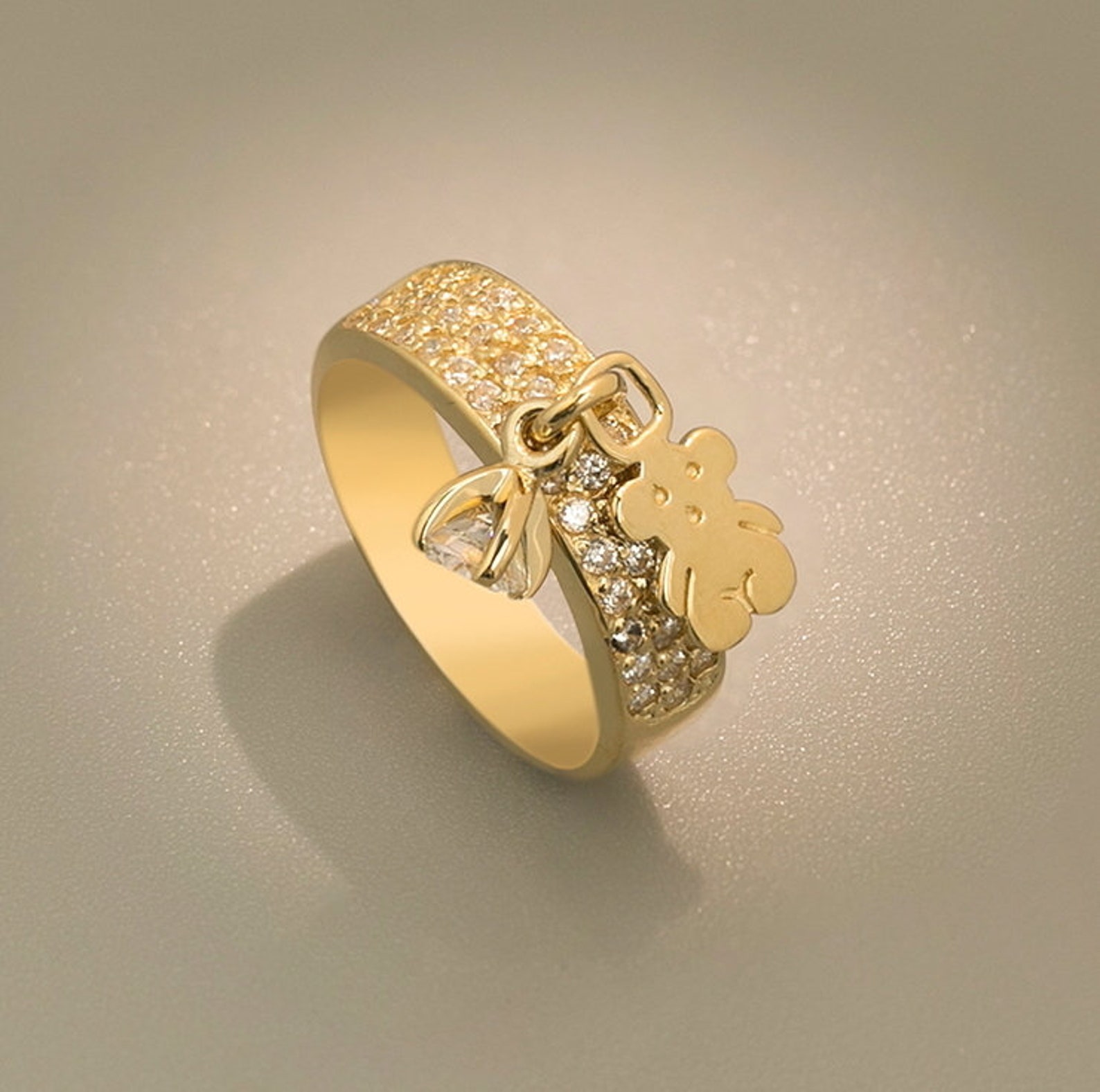 14K Gold Ring, Gold Bear Ring, Teddy Bear Ring, Gold Animal Ring, Gold ...