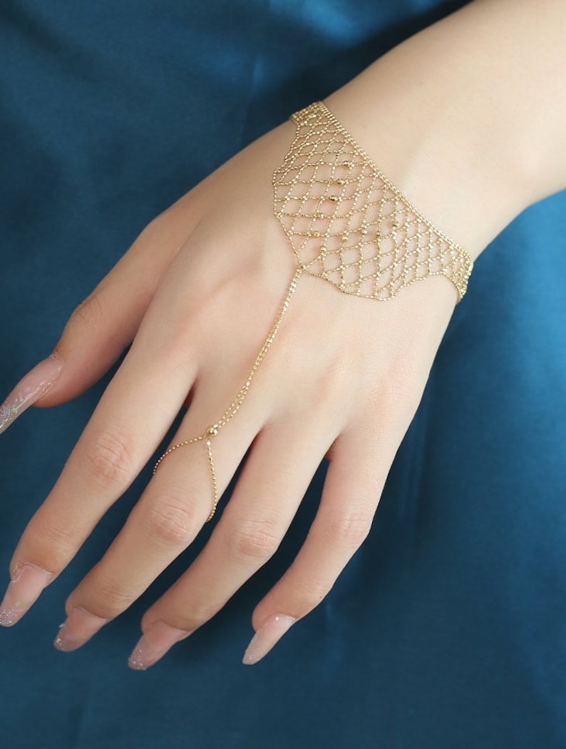 18K Gold Bracelet, Gold Ring Bracelet, Gold Braided Bracelet, Lace ...
