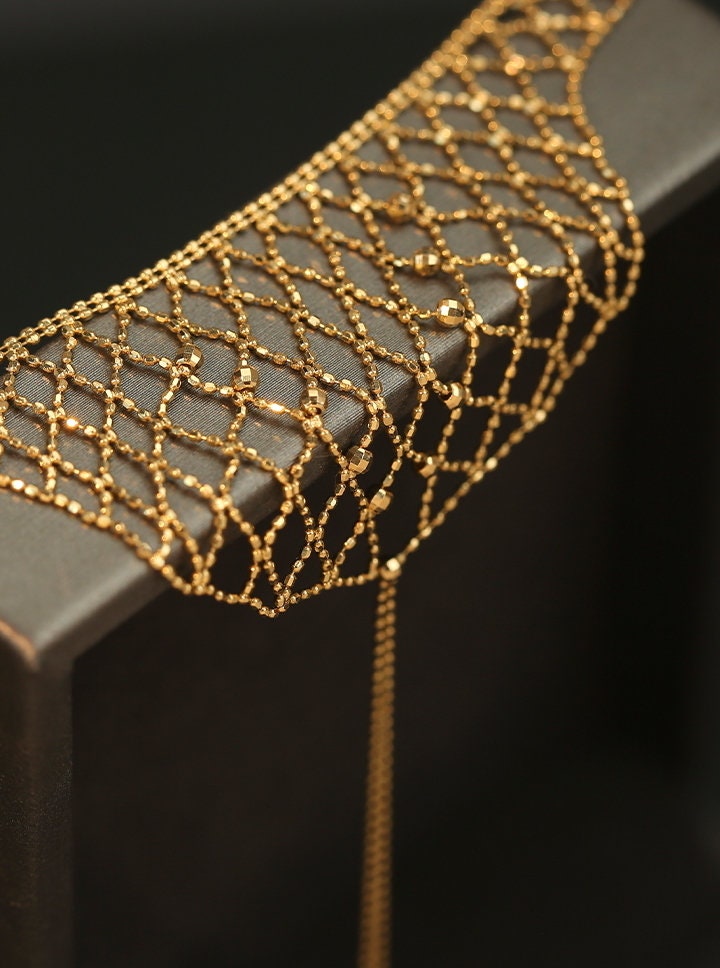 18K Gold Bracelet, Gold Ring Bracelet, Gold Braided Bracelet, Lace ...