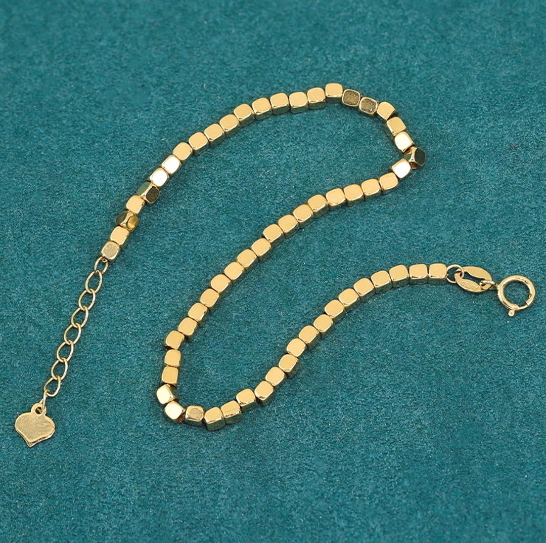 18K Gold Square Beads Bracelet: Minimalist Stacking Jewelry - Etsy