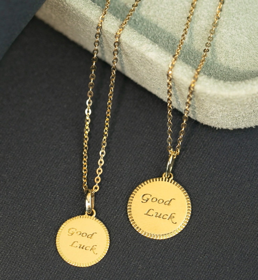 14K Gold Pendant, Gold Disc Pendant, Gold Disc Charm, Good Luck Pendant ...