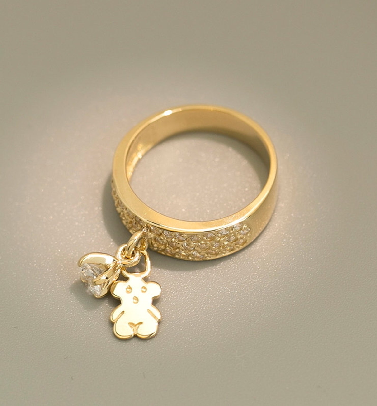 14K Gold Ring, Gold Bear Ring, Teddy Bear Ring, Gold Animal Ring, Gold ...