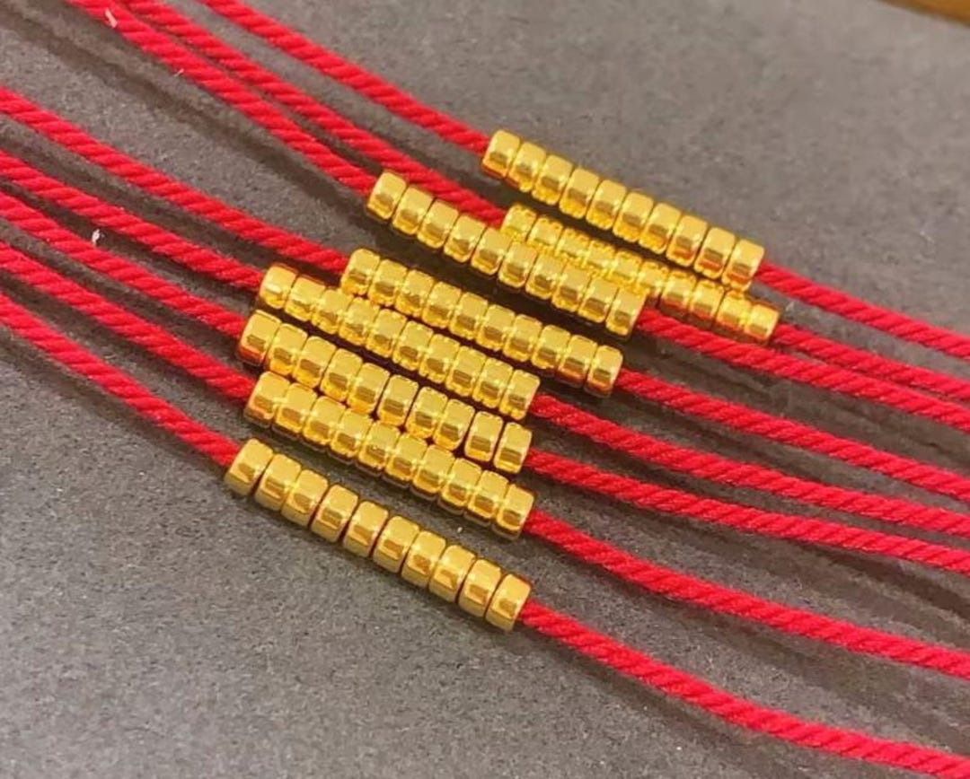 24K Pure Gold Bead Red String Bracelet, 999 Gold Bead Red Rope Bracelet ...