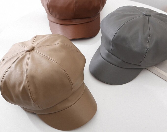 Leather Newsboy Cap, Cycling Cap, Leather Cap, Apple Hat for Women ...