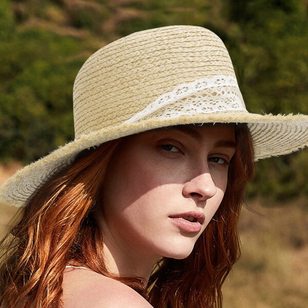 Flat Brim Straw Hat - Etsy