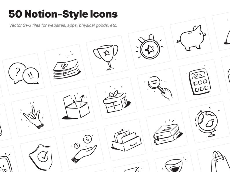 50 Notion Icons, Vector Icons, Minimal Icons, Black & White Icons, UI ...