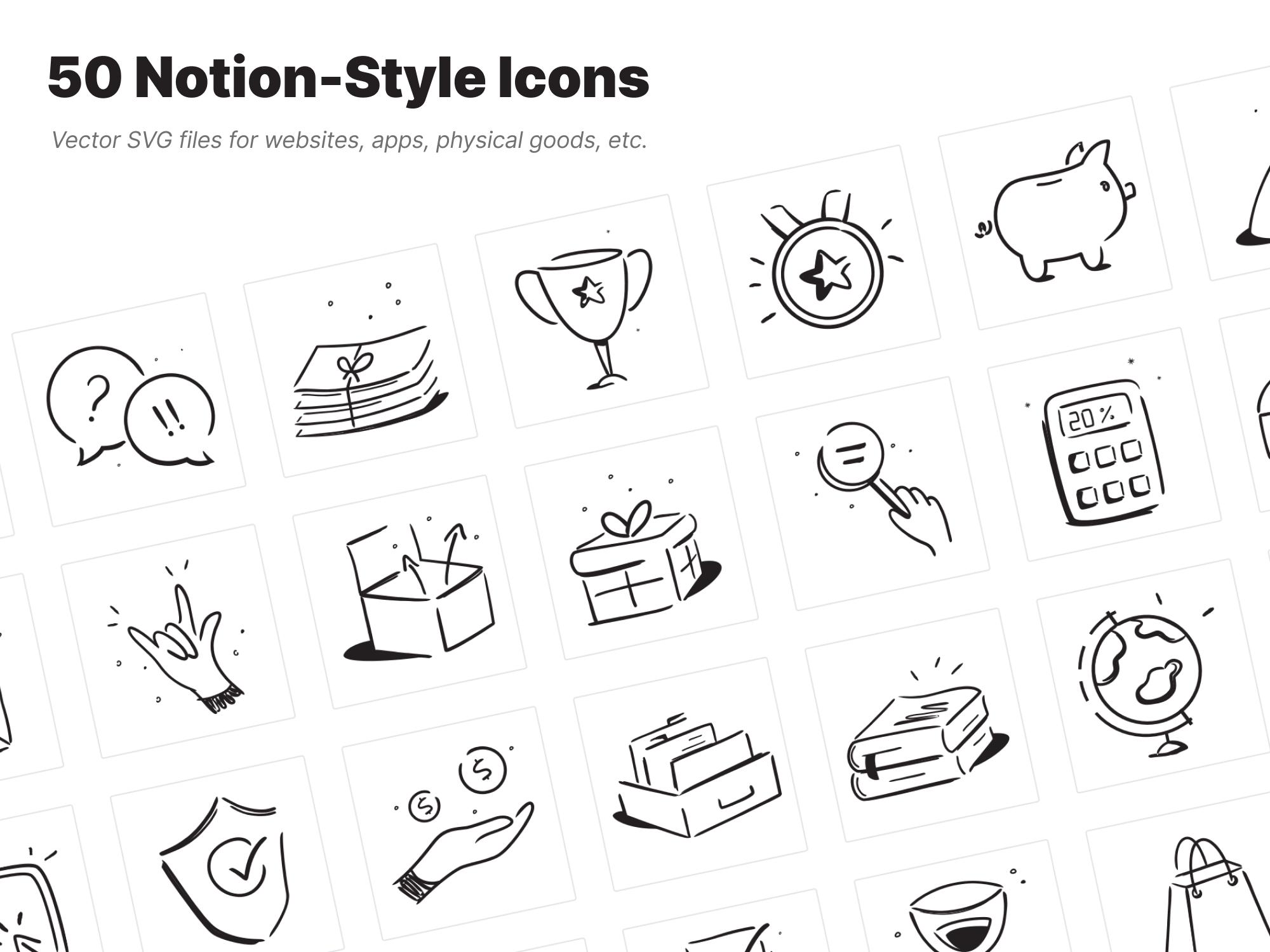 50 Notion Icons, Vector Icons, Minimal Icons, Black & White Icons, UI ...