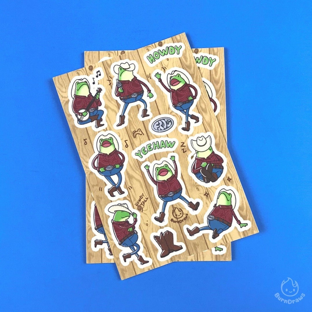 Bean the Cowboy Frog Sticker Sheet: 4x6 Matte Laminate - Etsy